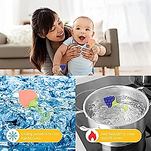 HAILI XMGQ Baby Teething Toys, Silicone Teether Freezer BPA Free, Soothe Babies Relief Sore Gums, Banana Finger Toothbrush, Fruit Shape Giraffe Set for Infant Boys and Girls