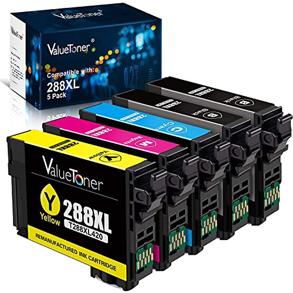 Valuetoner Remanufactured Ink Cartridge Replacement for Epson T288XL T288 XL 288XL 288 XL to use with XP-430 XP-340 XP-440 XP-330 XP-434 XP-446 Printer (2 Black, 1 Cyan, 1 Magenta, 1 Yellow, 5 Pack)