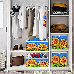 visesunny Closet Baskets Sunflowers Oil Painting Storage Bins Fabric Baskets for Organizing Shelves Foldable Storage Cube Bins for Clothes, Toys, Baby Toiletry, Office Supply