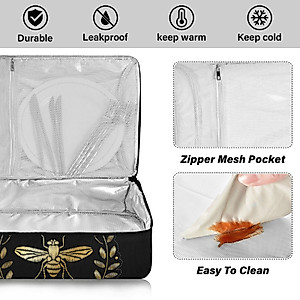 susiyo Insulated Casserole Carrier for Hot or Cold Food, Thermal Lunch Tote for Potluck Parties, Picnic, Beach, Fits 9 x 13 Inches Baking Dish, Travel Carry Bag Embroidered Bee Leaves Print
