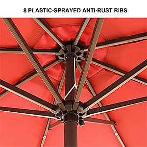 ZJDU 9 Ft Solar LED Lighting Patio Umbrella,Market Garden Sun Shade Umbrella, with 32 Lights/Crank and 8 Ribs,for Garden, Lawn, Deck, Backyard & Pool,Coffee