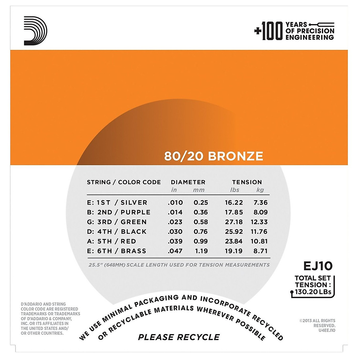 3 Packs of D'Addario EJ10 Bronze Acoustic Guitar Strings, Extra Light, 10-47