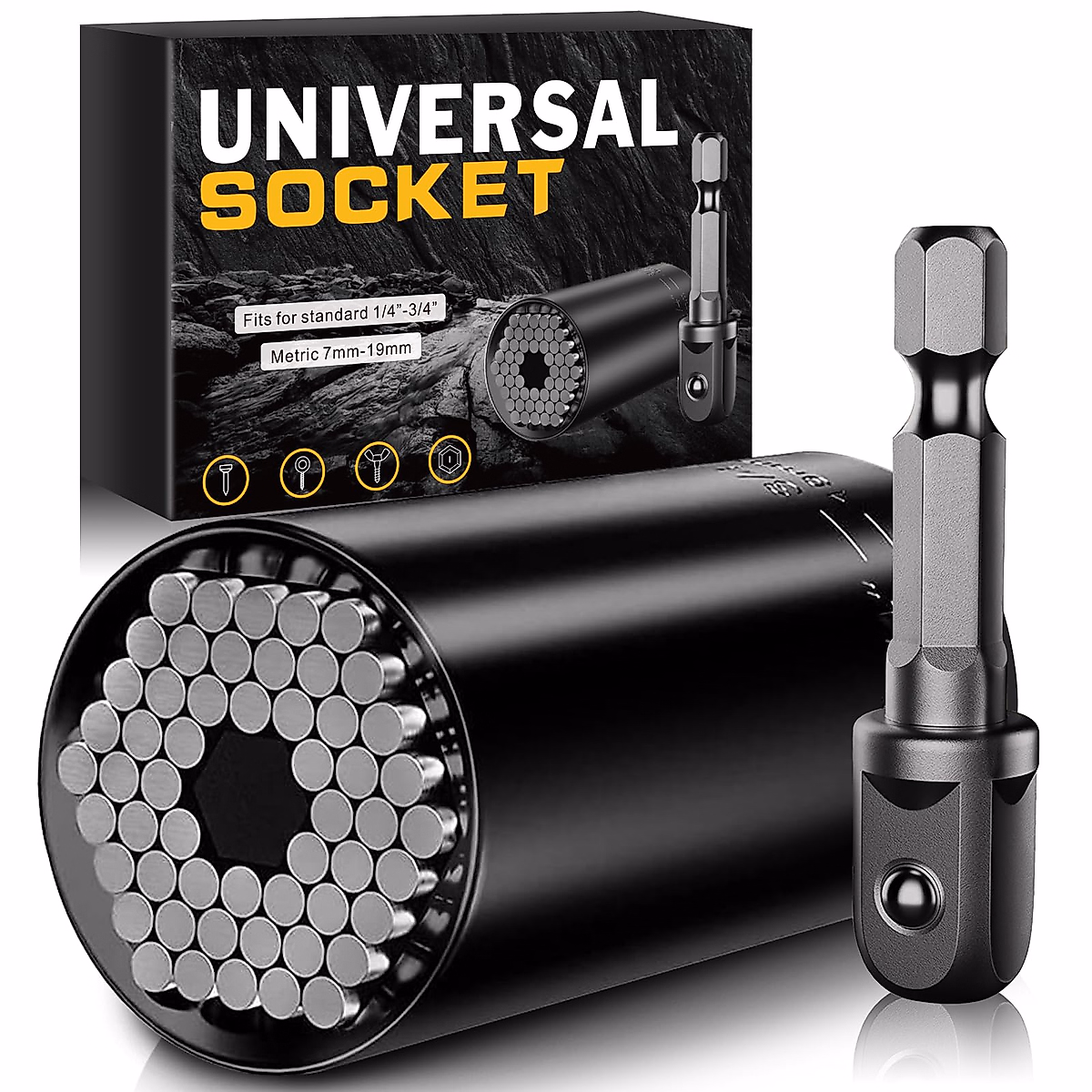 Valentines Day Gifts for Him-Universal Socket Tools Gifts Stocking Stuffers for Men, Birthday Gifts Cool Stuff Gadgets for Men Dad Husband Boyfriend, Tools Socket Set with Power Drill Adapter(7-19 MM)