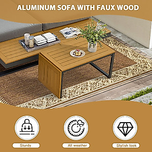 YOEEMZ Aluminum Patio Furniture Set, Outdoor Sectional L-Shaped Sofa or Daybed with Faux Wood Table, Modular Design, 4 Configurable Shapes, Grey