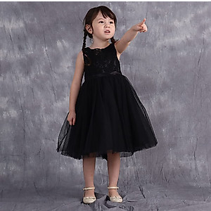 TENTIDE Baby Girls Party Flower Holiday Formal Pageant Dress Sleeveless Ruffle Lace Back A-line Bow Tulle Dress 0-24M (Black, 6-12M)