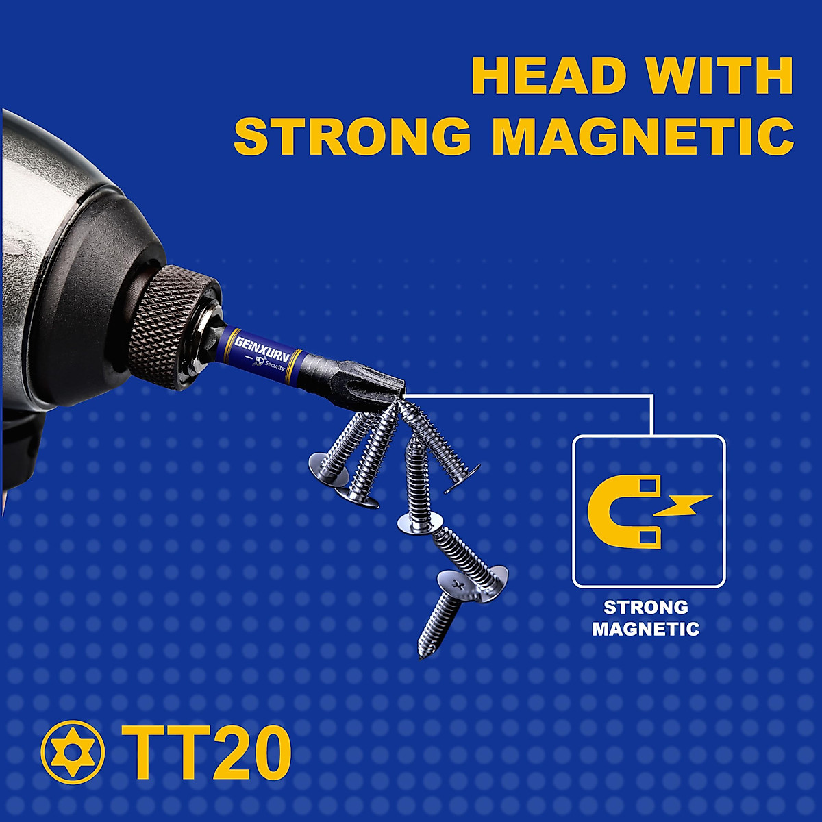 Geinxurn 5 Pieces T20 Hollow 2 In. Impact Tough Magnetic Insert Bit Set, #20 Security Torx Head Power Bits, S2 Alloy Steel Star T20 Screwdriver Bits Set