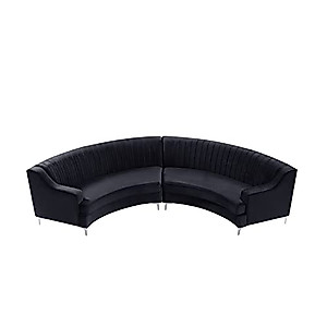 Yoglad Upholstered Curved Sectional Sofa, Modern Style Semicircle Couch, Tufted Sofa with Metal Legs, Circular Sofa with Villose Pillows for Living Room (Black, 140" Stripe Style, Velvet)