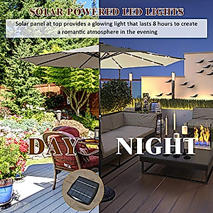 TANGKULA 10FT Solar Powered 24 LED Lighted Patio Umbrella, Table Market Umbrella with Tilt Adjustment and Crank Handle, Outdoor Umbrella with 8 Sturdy Ribs for Garden, Deck, Backyard & Pool (Brown)