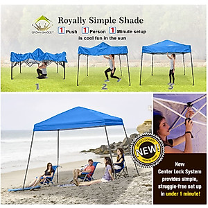 CROWN SHADES 8x8 Pop Up Canopy Tent, Slant Leg Outdoor Canopy with Carry Bag, Beach Tent, Sports Shelter(Blue)