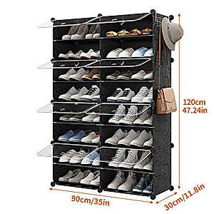 Eiiel Portable Shoe Rack Organizer 32 Pairs Tower Shelf Storage Cabinet Stand Expandable for Heels, Boots, Slippers, 8 Tier Black