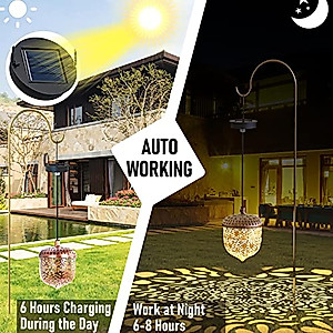 Tomshing Hanging Solar Lights Pathway Outdoor Large Garden Solar Metal Lights Waterproof LED Solar Lanterns for Porch, Patio and Walkway (Bronze)