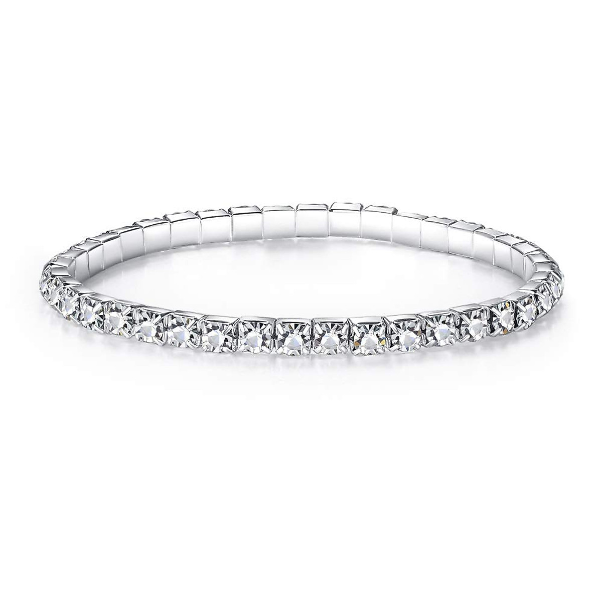 QIAN0813 Luxury Multilayer Shining Crystal Stretch Wide Bracelets for Women Elastic Force Tennis Bracelet (1 Row)