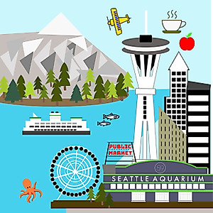 Baby Jack & Co 8x8” Learning Lovey Seattle Washington Tag Toys for Babies - Baby Crinkle Toys - Soft & Safe - Learn USA Cities and Shapes - Ideal Baby Toy & Gift BPA Free w/Stroller Clip