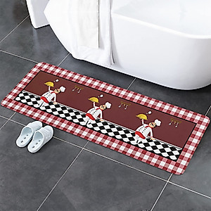 Libaoge Farmhouse Chef is Cooking Pizza Bread Red and White Plaid Kitchen Mat Rug 1 PCS Runner Rug Anti-Fatigue Comfort Memory Foam Standing Mat Non-Slip Floor Door Mat for Bathroom Bedroom 24x71in