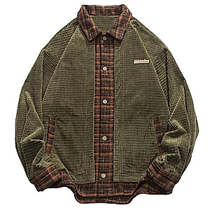 Aelfric Eden Mens Jackets Color Block Corduroy Trucker Jacket Oversized Vintage Collared Button Down Coats Soft Warm Tops