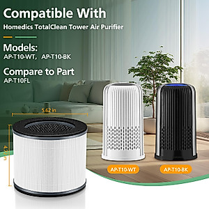 AP-T10FL Replacement Filter for HoMedics AP-T10-BK and AP-T10-WT Air Purifie-r, 360-Degree H13 True HEPA AP-T10 Filter, 2 Pack