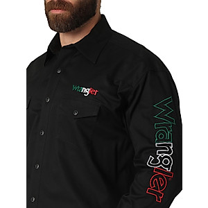 Wrangler Men's Western Logo Two Pocket Long Sleeve Button Shirt, Black