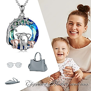 POPLYKE Elephant Family Necklace Jewelry Sterling Silver Three Elephant Blue Circle Crystal Necklace Women's Mother's Day Gift Gift for Mom from Daughter Husband