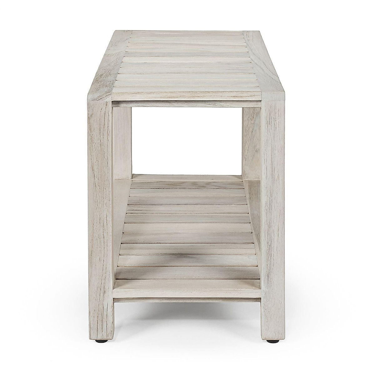 TeakCraft Gray Teak Shower Bench with Shelf 24 Inch for Bathroom, Spa - Fully Assembled, Shower Stool, Rustic Gray Finish, The Luni