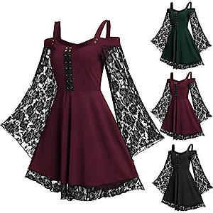 Medieval Costume Women,Gothic Clothes for Women Plus Size Medieval Renaissance Dress Off Shoulder Lace Dresses Party Halloween Costumes