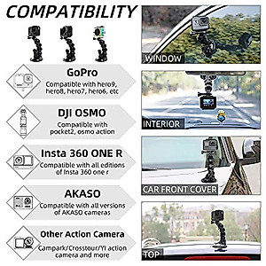 SUREWO Flexible Gooseneck Suction Cup Car Mount Holder for GoPro Hero 11 10 9 8 7 6 5 Black, Flexible Extension Car Windshield Mount with Phone Holder for iPhone,Samsung Galaxy,Google Pixel and More