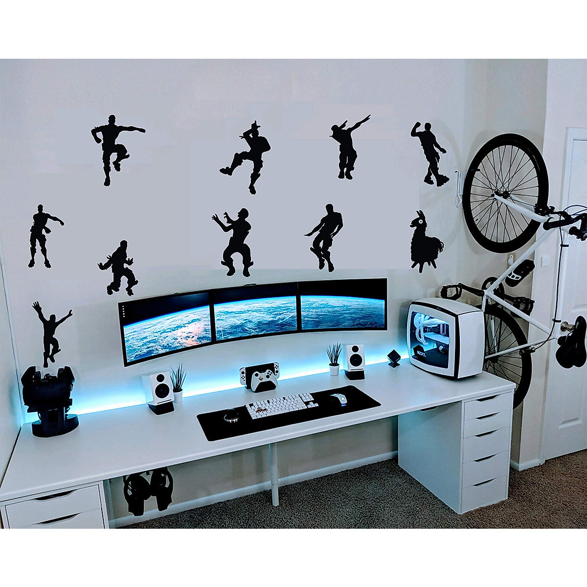 Video Game Wall Decal Wall Sticker Poster Floss Dancing Decal Game Room Decor Peel & Stick Game Decal Baby Bedroom Home Decor Gaming Stickers (34.6" x 23.6") (Black)