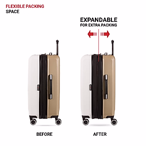 SwissGear Duet Hardside Expandable Luggage with Spinner Wheels, Ivory/Taupe, Checked-Medium 24-Inch