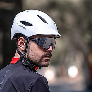 Adult Bicycle Helmet Classic Urban Commuter Bike Helmet Hat Tongue Design Rechargeable USB Safety Light Road Cycling Helmet Adjustable Size for Men Women 22.44-24.41 Inches(Pearl White)