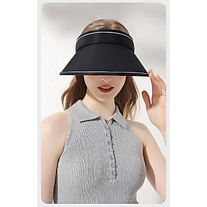 ZYLG Sun Visor Hats for Women Wide Brim,Foldable Wide Brim Womens Golf Cap,Womens Beach Sun Hat UV UPF50 Travel Foldable Sun Hat (Black)