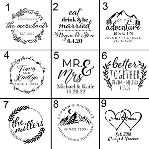 R and R Imports Personalized Wedding Gift Customizable Etched 2 oz Square Shot Glass, Anniversary, Wedding Favors for Guests in Bulk