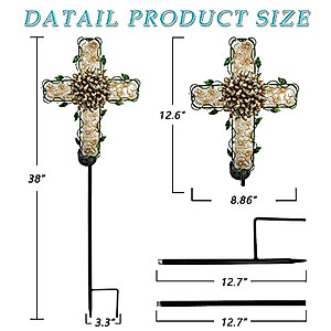 COOZZYHOUR 38inch Solar Cross Garden Lights Outdoor Decorative - Solar Metal&Glass Cross Apricot Hydrangea Flower Stake Lights- Waterproof 20 White LED for Remembrance Gifts & Sympathy Gifts