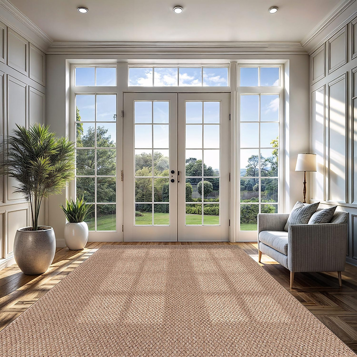 CAMILSON Easy Jute Rug 9x12, Indoor Outdoor Natural Color Farmhouse Area Rugs for Living Room Patio and Kitchen Rug, Solid Boho Woven Design, Easy-Cleaning, Washable Outside Carpet Alfombras (9 x 12)