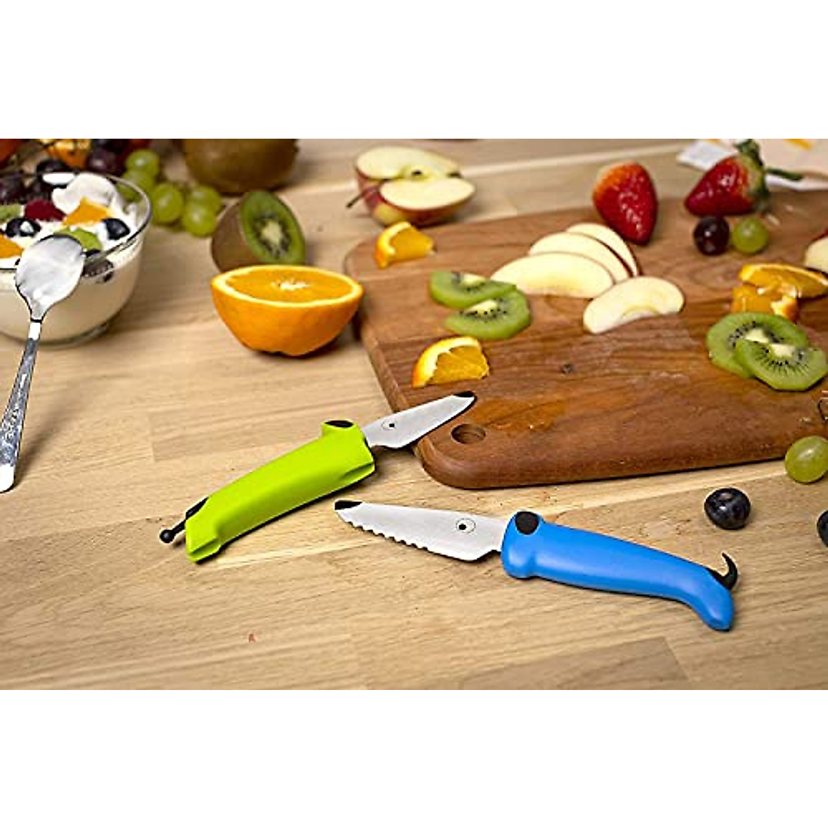 Kuhn Rikon KinderKitchen Children's Knife, Set of 2 - With Straight and Serrated Blade, Green & Blue