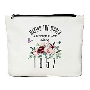 JIUWEIHU 65th Birthday Gifts for Women, 65th Birthday Decorations Present, 65 Year Old Birthday Gift Ideas for Sisters, Friend, Coworker, Grandma, Mom, Boss – Since 1958 Makeup Bag