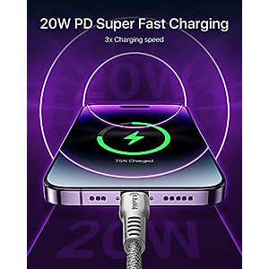 andobil [Military-Grade] Nylon USB C to Lightning Cable 6FT, [20W PD Fast Charging] Apple MFi Certified iPhone Charger Cord Compatible with iPhone 14 13 12 Pro Max iPad AirPods and More