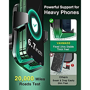 VANMASS Universal Car Phone Mount,【Patent & Safety Certs】 Upgraded Handsfree Dashboard Stand, Phone Holder for Car Windshield Vent, Compatible iPhone 14 13 12 11 Pro Max Xs XR X, Galaxy (Green)