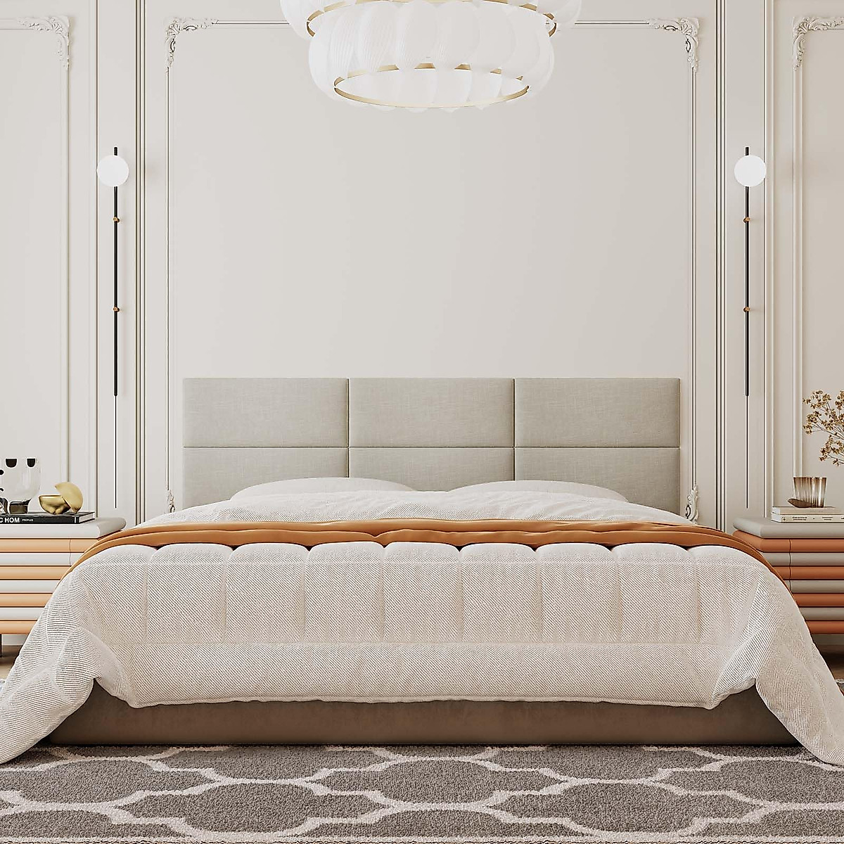 Upholstered Wall Mounted Headboard, 3D Wall Panels Peel and Stick Floating Headboard Full Size Headboard Only, Boho Dorm Tufted Bed Headboard in Beige (6 Panels, 10" x 24")