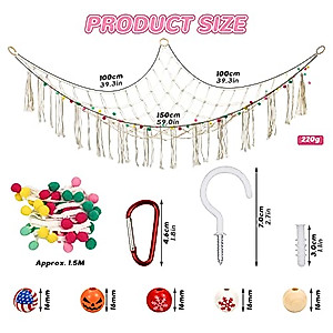 Stuffed Animal Nets, 59 Inches Hanging Stuffed Animal Netting Storage Large Wall Corner Stuffed Animal Hammock Organizer Ceiling Net DIY Beads for Kids Toy Display Bedroom Nursery (59 Inches, White)