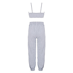 Moggemol Girls 2 Piece Dance Sports Outfits Butterfly Print Cami Crop Tops and Sweatpants Tracksuit Jogger Set Grey 10 Years