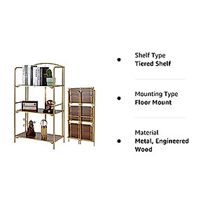 Crofy No Assembly Folding Bookshelf, 3 Tier Gold Bookshelf, Metal Book Shelf /Bookcase for Office Organization and Storage, 12.6 D x 22.44 W x 42.13 H Inches
