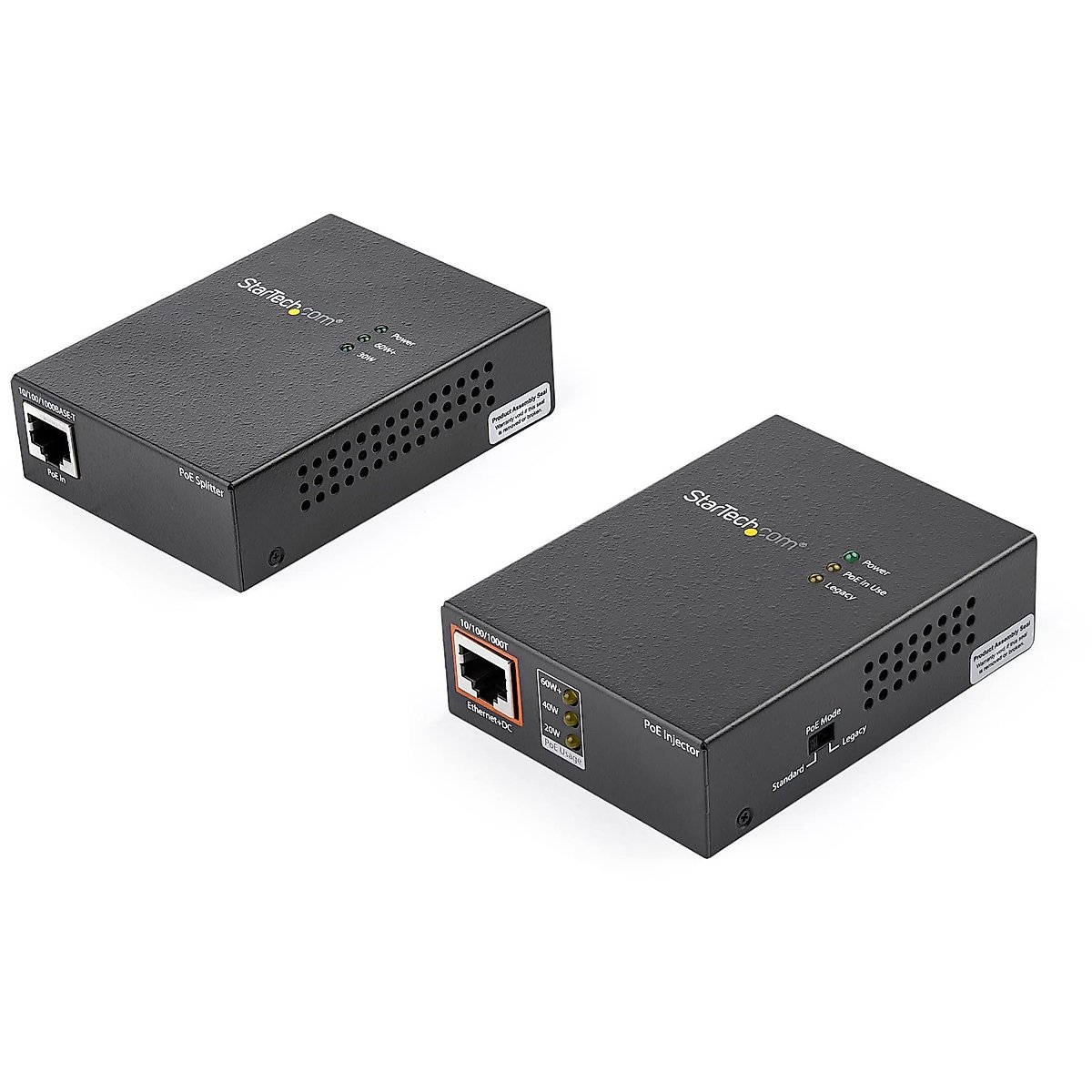 StarTech.com 1 Port GbE PoE Injector & Splitter Kit - 60W High Power Over Ethernet Injector 100m/12-24V DC Splitter 802.3bt Midspan Single Port Ultra PoE LAN/RJ45 Security/Monitoring (UPOESPLT1G)