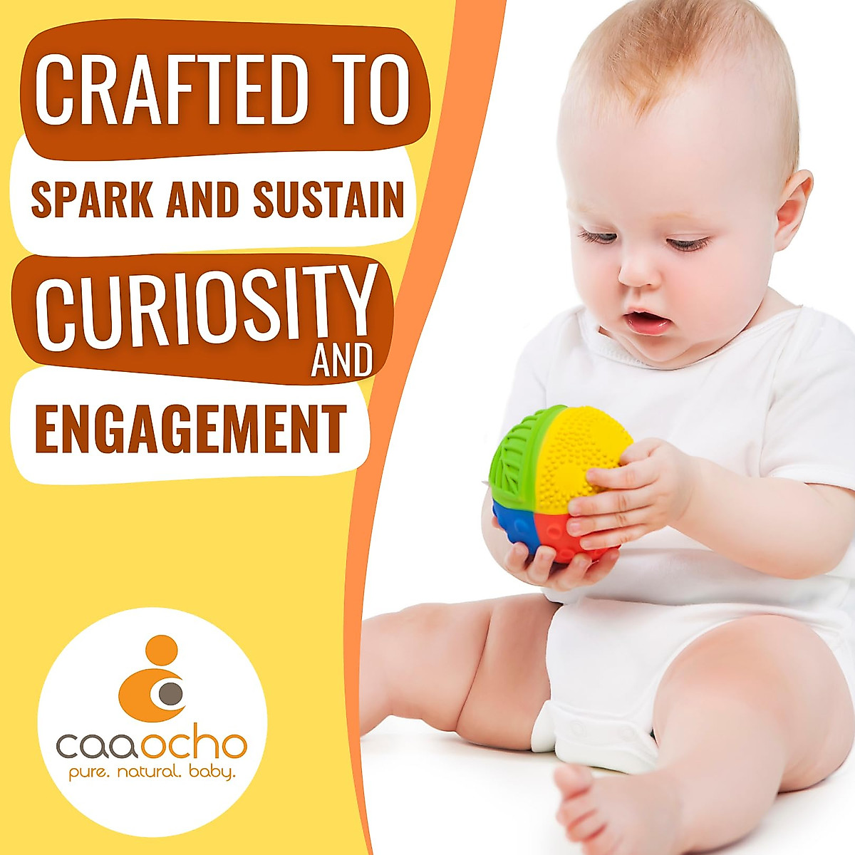 caaocho Pure Natural Rubber Sensory Ball Rainbow 3" - Sealed Hole, BPA Free Baby Ball Toy, for Sensory Play, for Sensory Development, Hole Free Baby Toy, Perfect Bouncer, Without Hole