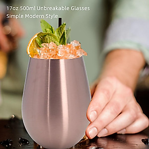 Stainless Steel Wine Glasses, 17oz 500ml Unbreakable Glasses Simple Modern Wine Tumbler Liquor Glasses Wine Mug Metal Wine Glasses Stainless Steel Cups for Home and Outdoor Wine Glasses, Rose Gold