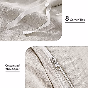 DAPU 100% Linen Duvet Cover Set - Pure Natural French Flax Linen with 8 Corner Ties and Zipper Closure Soft Breathable Durable for Hot Sleepers 1 Duvet Cover 2 Pillowcases (Natural Linen, Queen/Full)