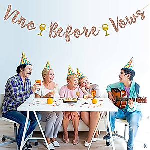 Talorine Vino Before Vows Banner, Bridal Shower, Engagement, Bride to Be, Wedding Party Decorations (Rose Gold Glitter)