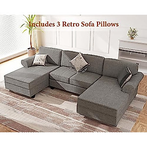 Ucloveria Sofas & Couches, Modern U-Shaped Sectional Sofa with Sleeper Sofa Bed and Double Storage Spaces, 3 Pillows Included, Reversible Chaise for Living Room Furniture Sets, Gray