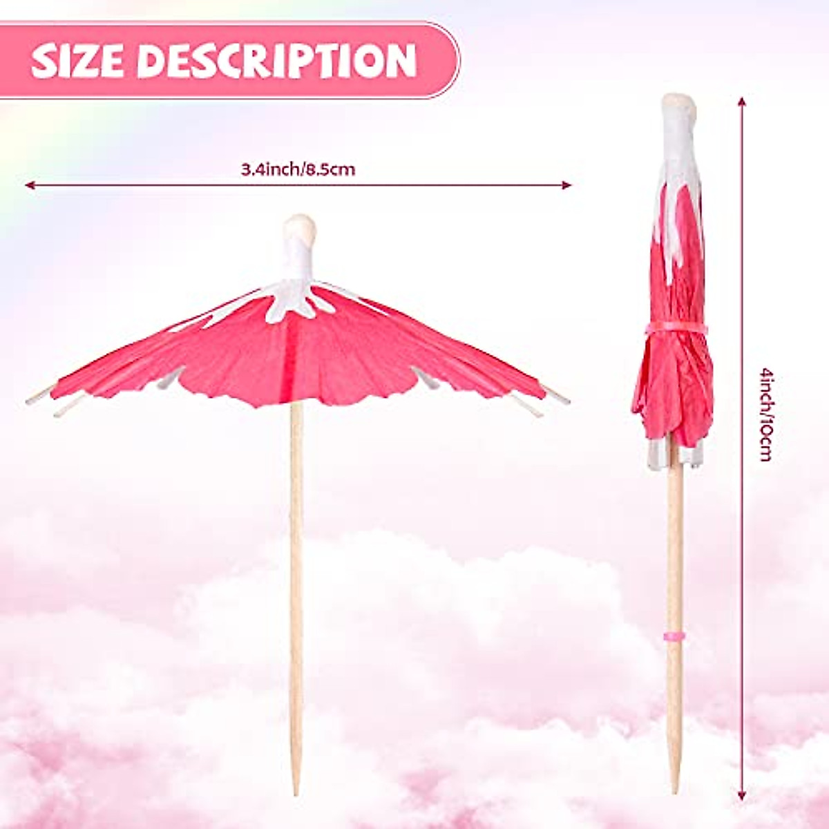 Drink Umbrellas Cocktail Picks Parasol Cocktail Umbrellas Sticks with Wood Toothpicks for Summer Hawaiian Cupcake Toppers Umbrella Sticks Tropical Wedding Party Decor(150 Pieces)