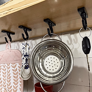 Antique Hardware Depot - 2.5”-Under Cabinet or Shelf Coffee Mug Holder – Cup Hooks Separator – Decorative Black Iron Hangers - Create Rack Under Counter or Wall – Cups, Keys, & Utensils (4-Hooks)