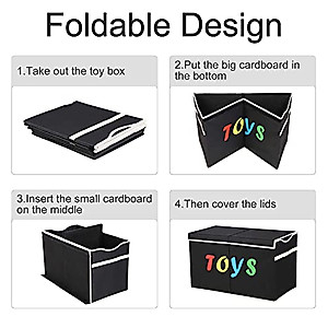 VICTOR'S Large Toy Box Chest with Lid, Collapsible Sturdy Toy Storage Organizer Boxes Bins Baskets for Kids, Boys, Girls, Nursery, Playroom, 26.8"x13.8" x16" (Black)