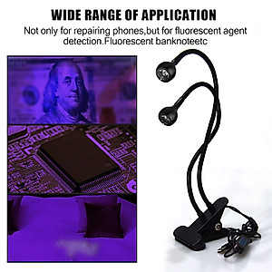 EUGOBRTEN 3W 395NM USB LED Black Light with Clamp, Flexible 360 Degree Gooseneck, Portable Adjustable Purple Lamp for Fluorescent Pattern, Background Light